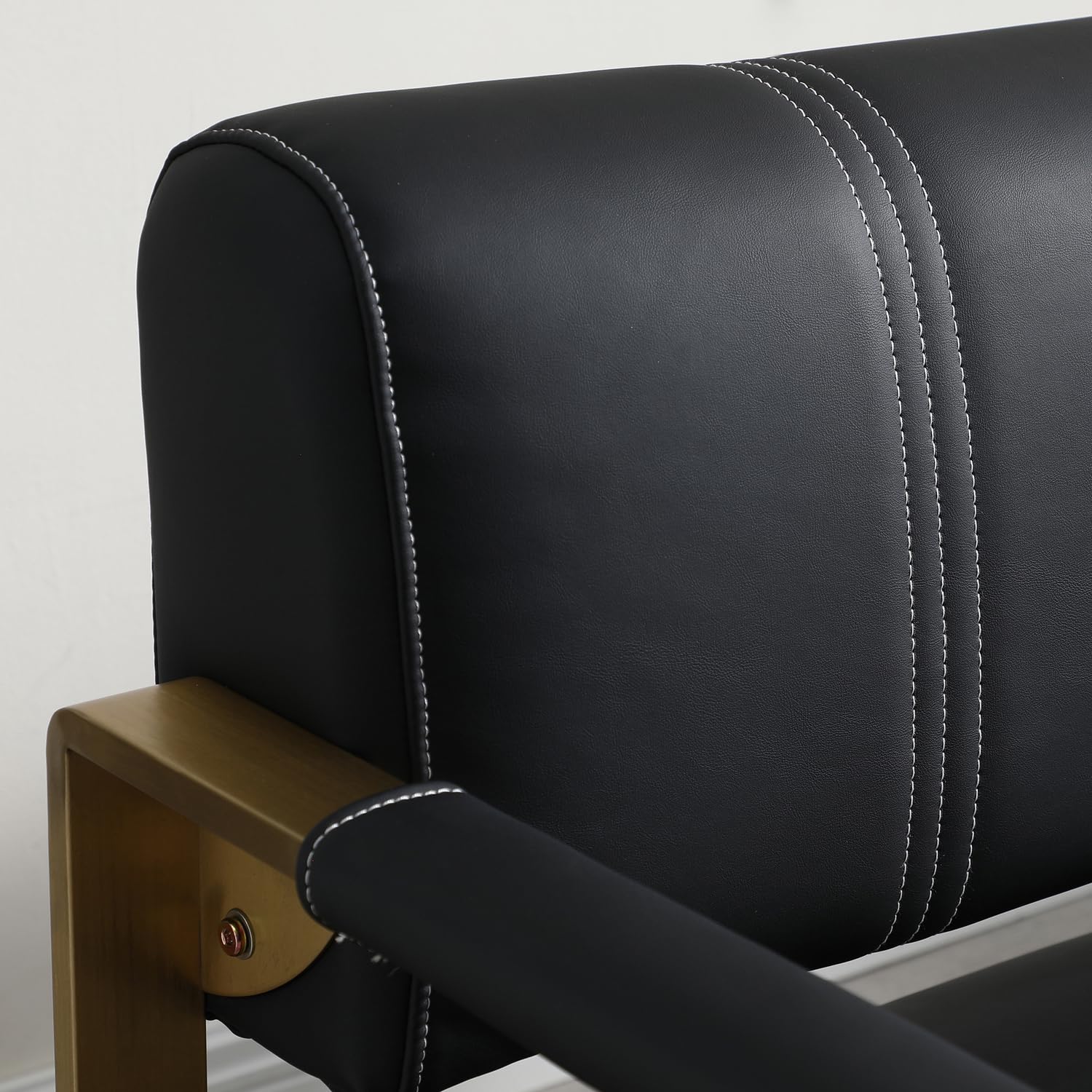57.9" Faux Leather Loveseat Sofa, Mid Century Modern Sofas Small Couch with Gold Armrests & Legs, Upholstered 2-Seater Love Seat Couches for Living Room, Apartment, Office, Shop, Anteroom (Black)