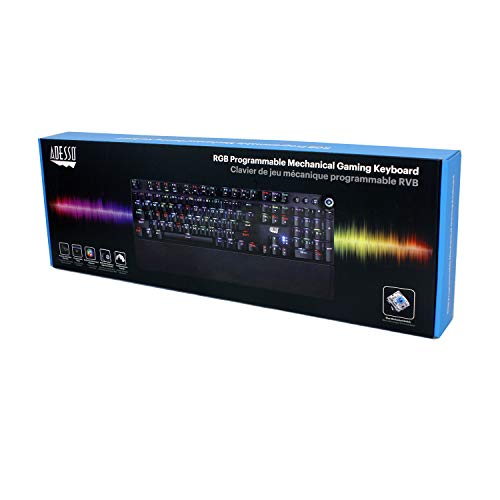 Adesso RGB Programmable Mechanical Gaming Keyboard with Detachable Magnetic Palmrest, 108 Keys, Black