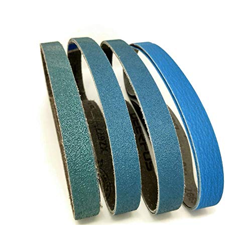 3/8 Inch x 13 Inch Zirconia Sanding Belts, 4 Each of 40/60/80/120 Assorted Grits, Belt Sander Tool for Woodworking, Metal Polishing (16 Pack)