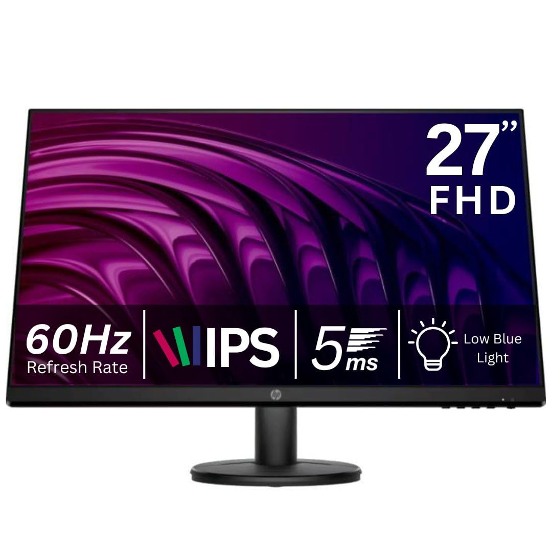 HP V27i FHD Monitor 27-inch Diagonal Full HD Computer Desktop PC Monitor IPS Panel, 3-Sided Micro Edge, Low Blue Light Screen, Anti Glare, On-Screen Control, HDMI, VGA Ports - 9SV92AA Black (Renewed)