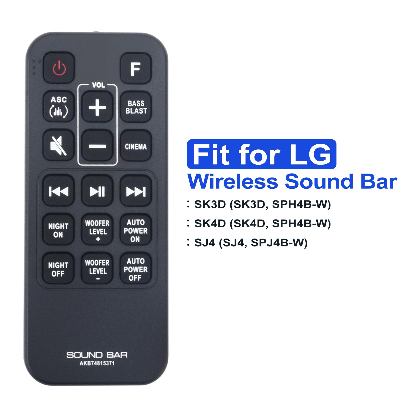 AKB74815371 Replacement Remote Fit for LG Wireless Sound Bar SK3D (SK3D, SPH4B-W) SK4D (SK4D, SPH4B-W) SJ4
