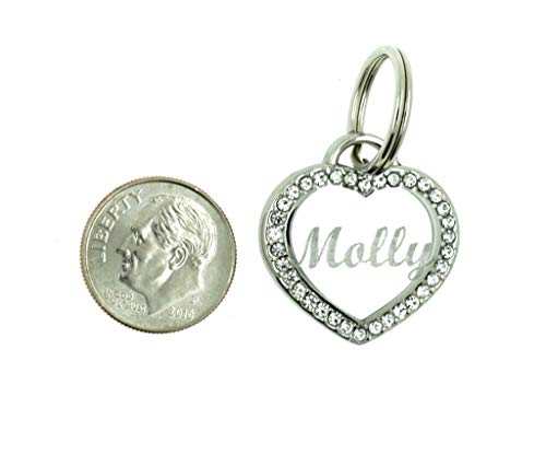 Custom Engraved Personalized Stainless Steel Small Heart Rhinestones Dog Cat Pet ID Jewelry Bling Tag