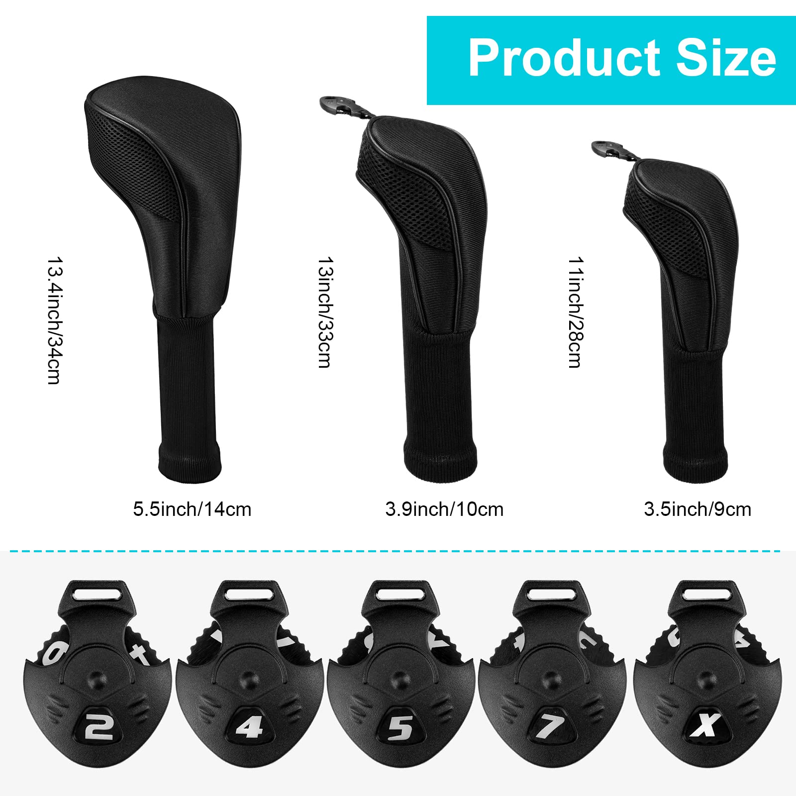 12 Pcs Thick Synthetic Leather Golf Iron Head Covers Set Iron Headcovers 3 Pcs Golf Club Head Cover Driver Golf Accessories for Fairway Driver Clubs Woods, Black