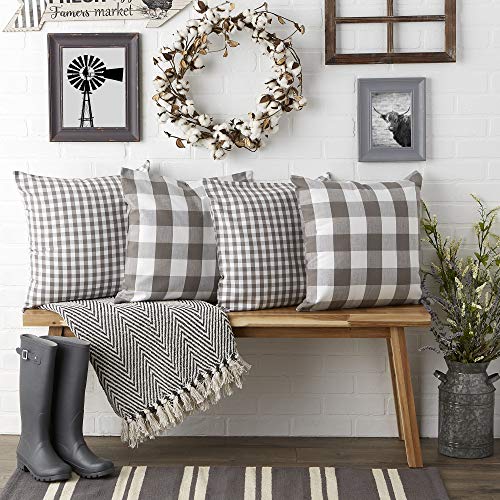 DII Decorative Square Throw Pillow Cover Collection Cotton, Machine Washable, Hidden Zipper, 18x18, Gray Gingham, 4 Piece