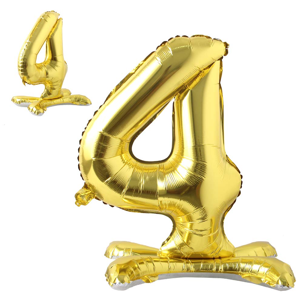 40 inch Standing Letter Balloons Gold Alphabet Number Balloons Foil Mylar Party Wedding Bachelorette Birthday Bridal Shower Graduation Anniversary Celebration Decoration (40 inch Stand Gold 4)