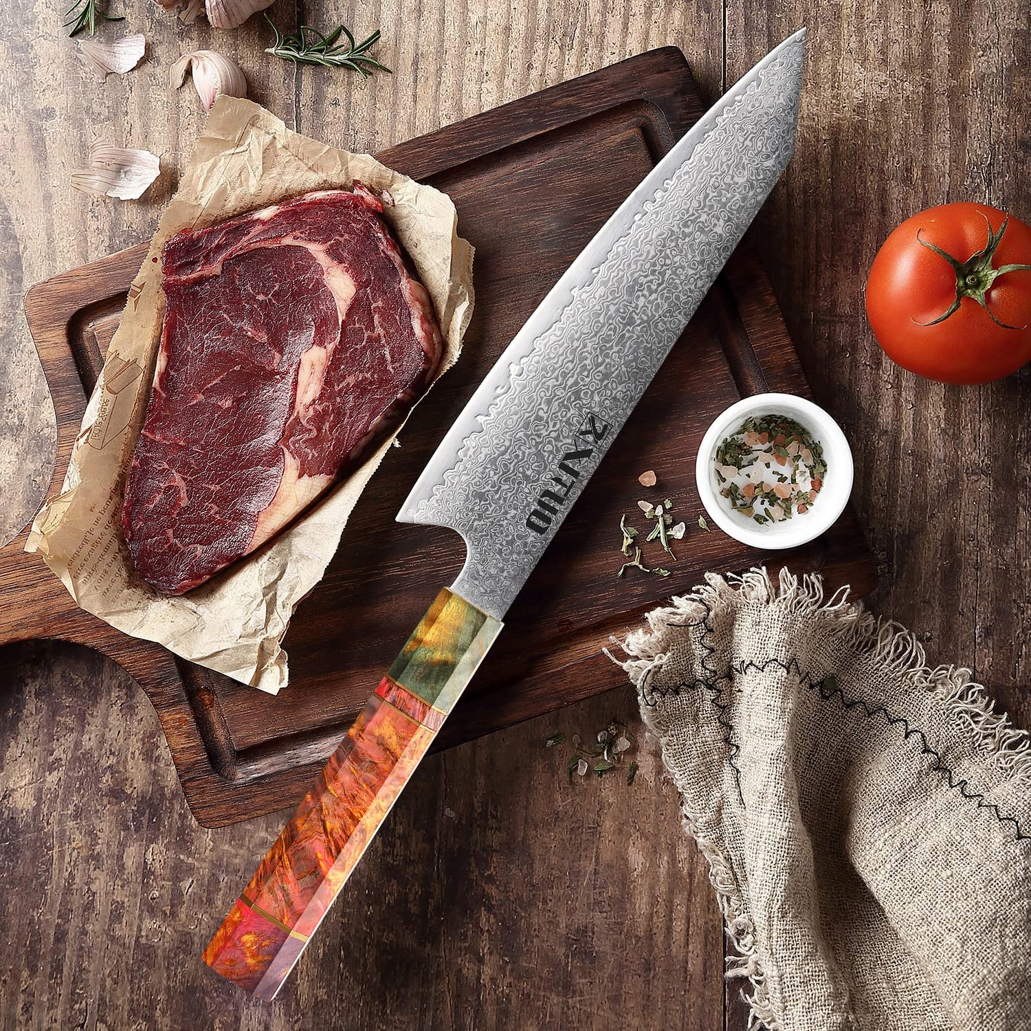 XT XITUO Kiritsuke Chef Knife,8 inch kitchen Knives Japanese VG10 Steel Damascus Kitchen Meat Sushi Cutting Cleaver Knife w/octagon Wood handle Gift Box (8-Inch Kiritsuke Knife)…