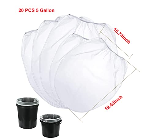20Pcs 5 Gallon Regular Fine Mesh Bag Strainer, Elastic Top Paint Strainer, Super Tuff White Bag Filters for Use with Paint Guns and Sprayers or Gardening