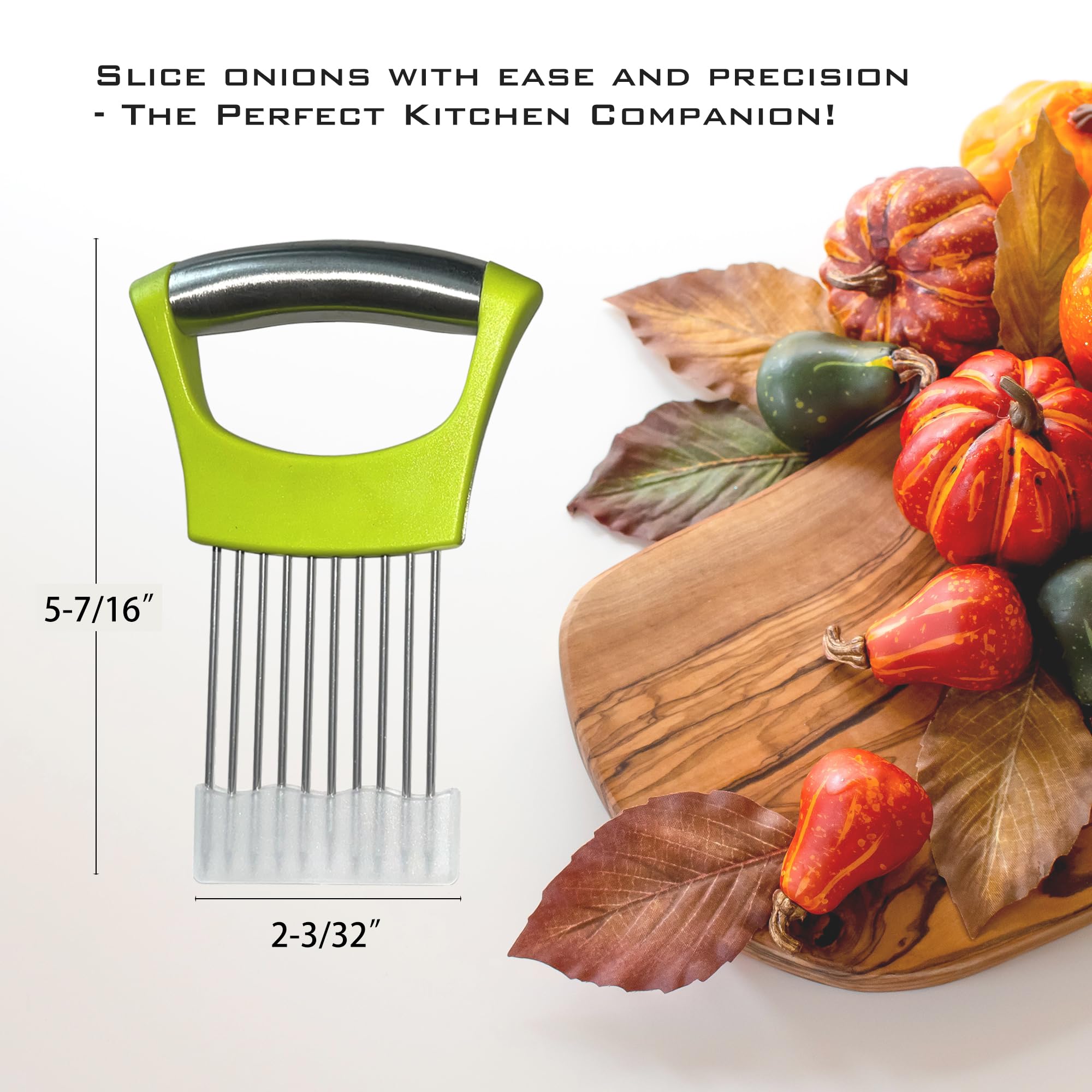 2 PACK Stainless Steel Onion Slicer, Potato Cutter, Lemon, Apple, Tomato, Egg, Meat Slicer/Holder/Chopper, Suitable for Slicing Vegetable, Stainless Steel Cutting Kitchen Gadget/Assistant, Green