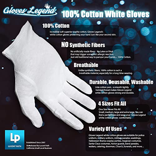 6 Pairs (12 Gloves) - Gloves Legend 100% Cotton White Gloves For Work Safety Jewelry Coin Silver Inspection For Men - Size XL
