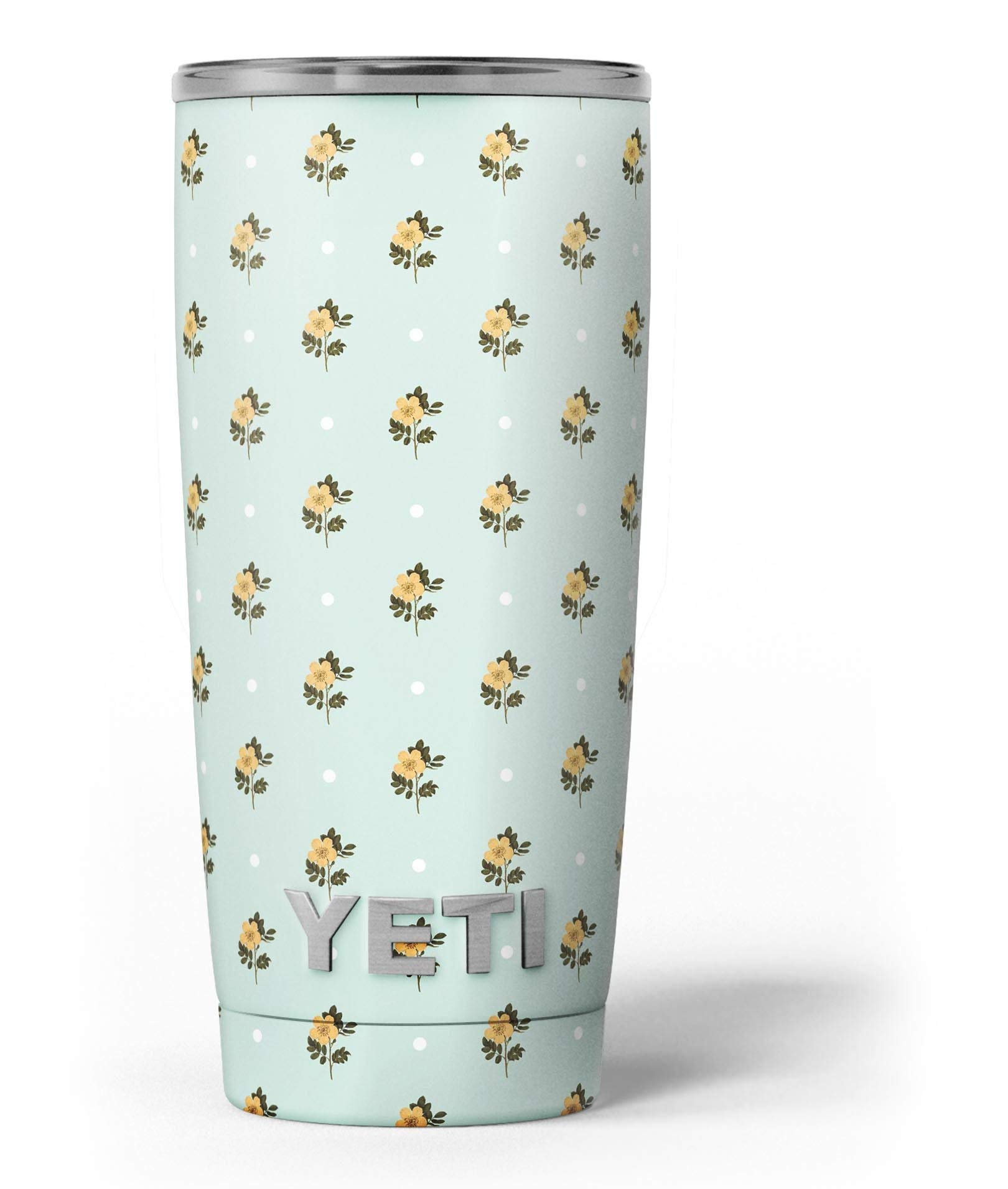 Design Skinz The Micro Daisy and Mint Polka Dot Pattern - Skin Decal Vinyl Wrap Kit Compatible with The Yeti Rambler Cooler Tumbler Cups