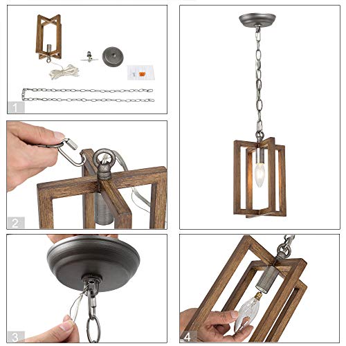 LOG BARN Farmhouse Pendant Lighting for Kitchen Island, Wood Rustic Pendant Light for Dining Room, Foyer, 6.5" W