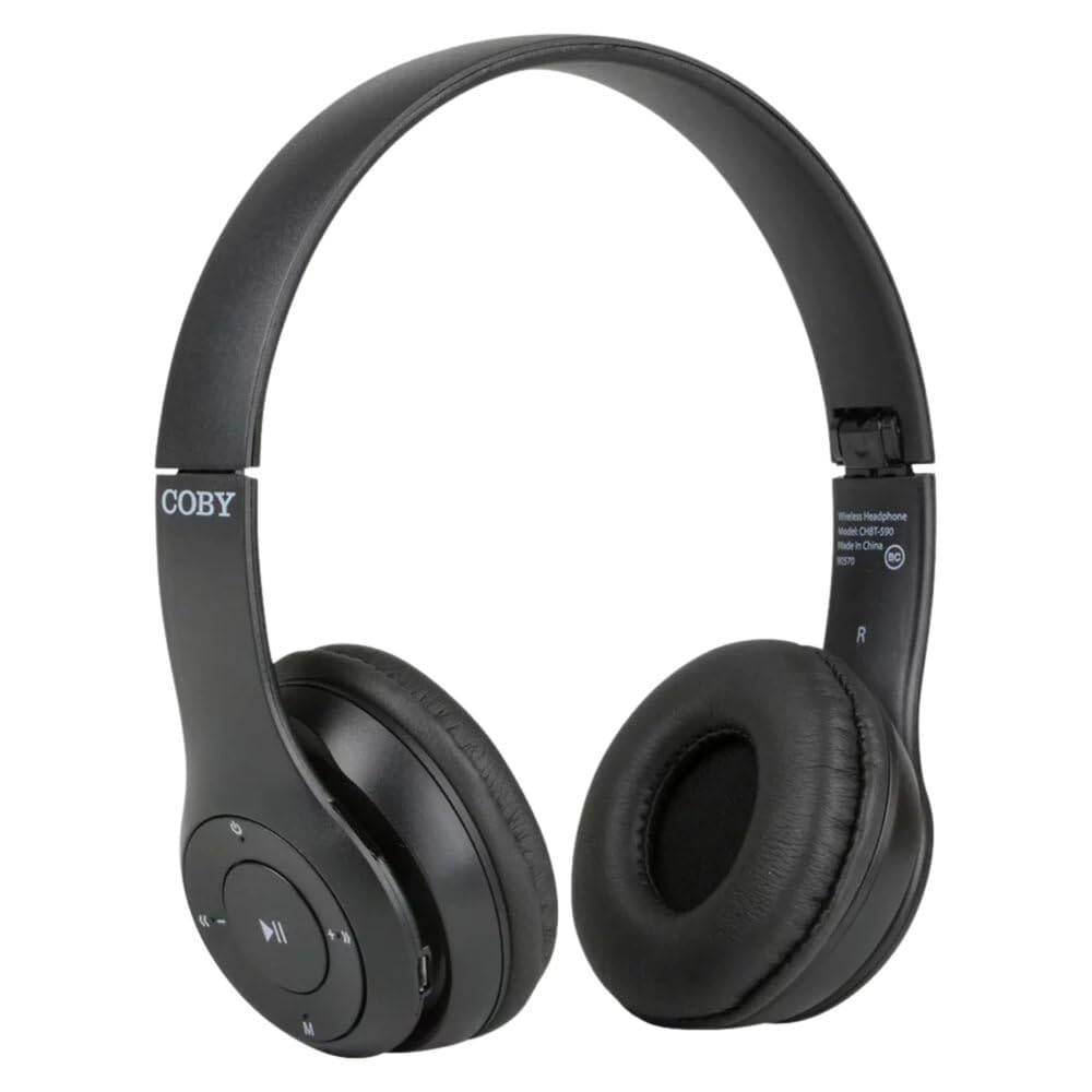 Coby Bluetooth Headphones, Wireless Headphones with Mic Built-in, AUX, Hands-Free Calling, Over-Ear Foldable Headset, Rechargeable, 5-HR Play