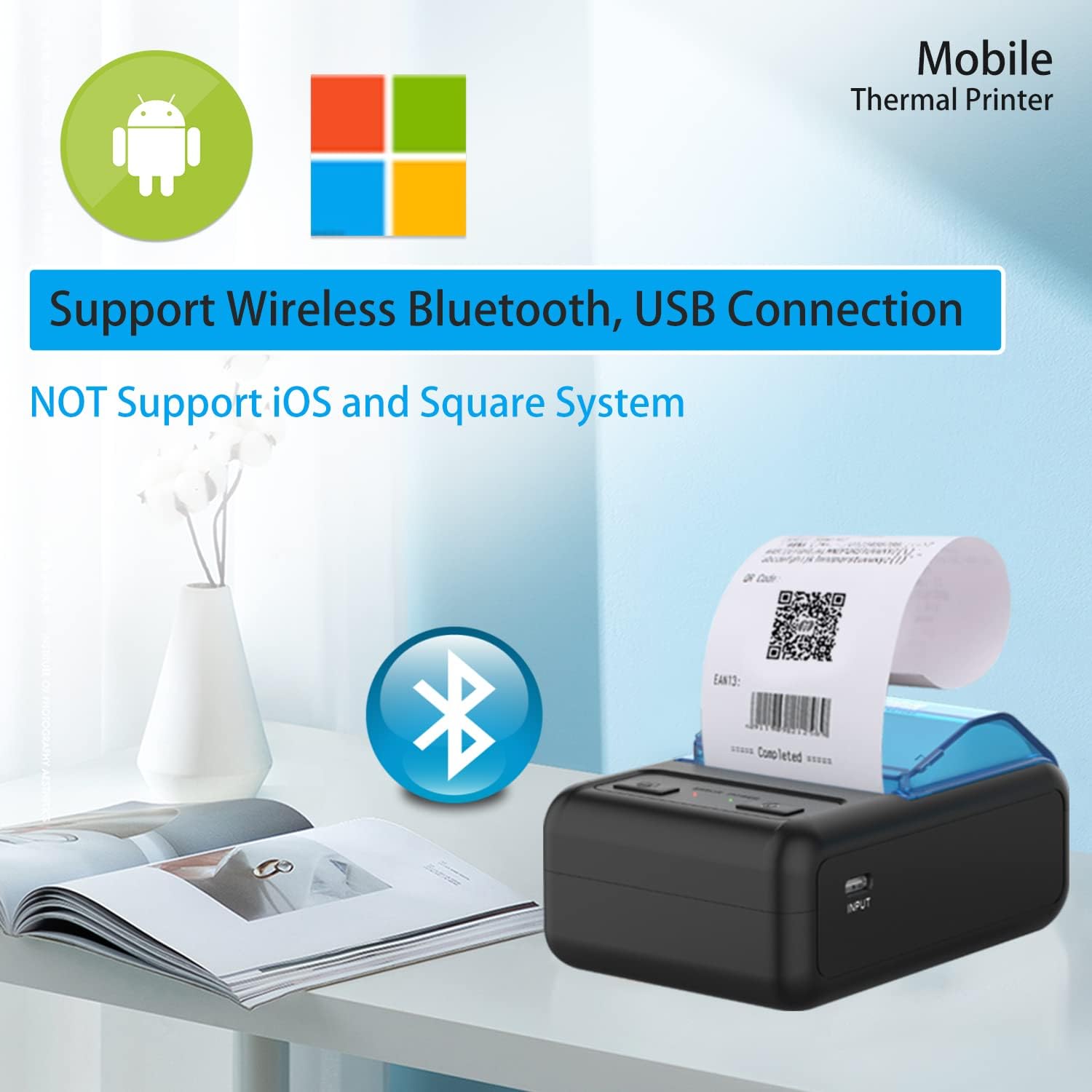 58mm blutooth receipt thermal printer, only compatible with android/Windows ,can't support ios/ipad/MAC ,wireless 2 inch portable mini pocket bill ticket printing pos machine for small business