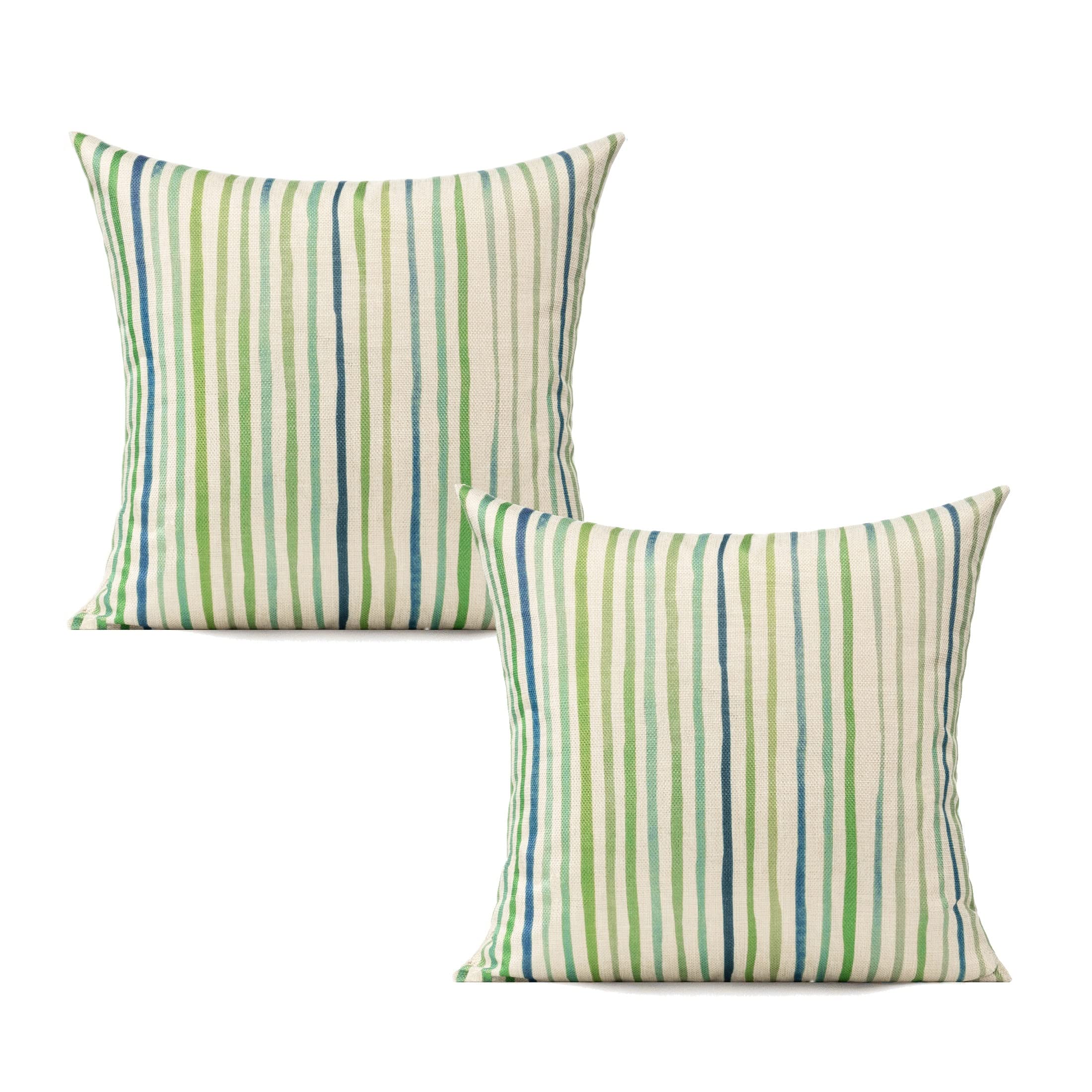 All Smiles Spring Outdoor Green Throw Pillow Covers for Patio Bench Garden Porch Sunbrella Furnitures Sage Lines Stripes Cushion Cases Decorative 20x20 Set of 2 for Sofa Couch