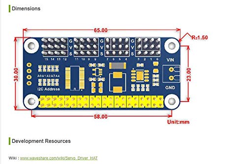Servo Driver HAT Board for Raspberry Pi Zero/Zero W/Zero WH/2B/3B/3B+ 16-Channel Servo/PWM Outputs with I2C Interface Used for Controlling Robotic Arm or Hexapod Walker