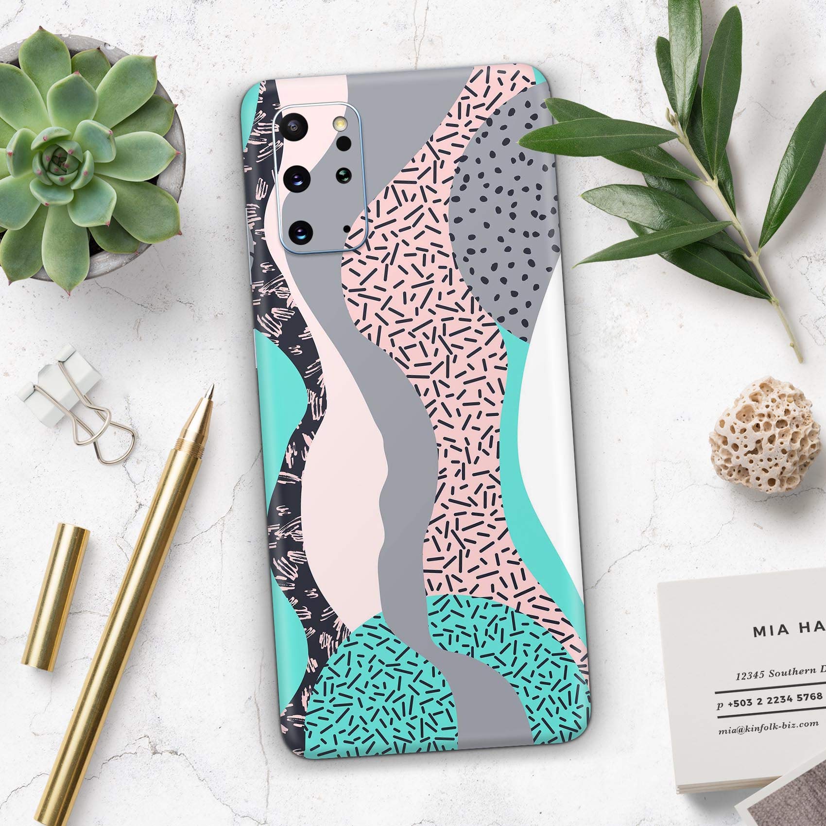 DesignSkinz Retro Summer Mint and Coral Protective Vinyl Decal Wrap Skin Cover Compatible with The Samsung Galaxy S20 (Screen Trim & Back Glass Skin)