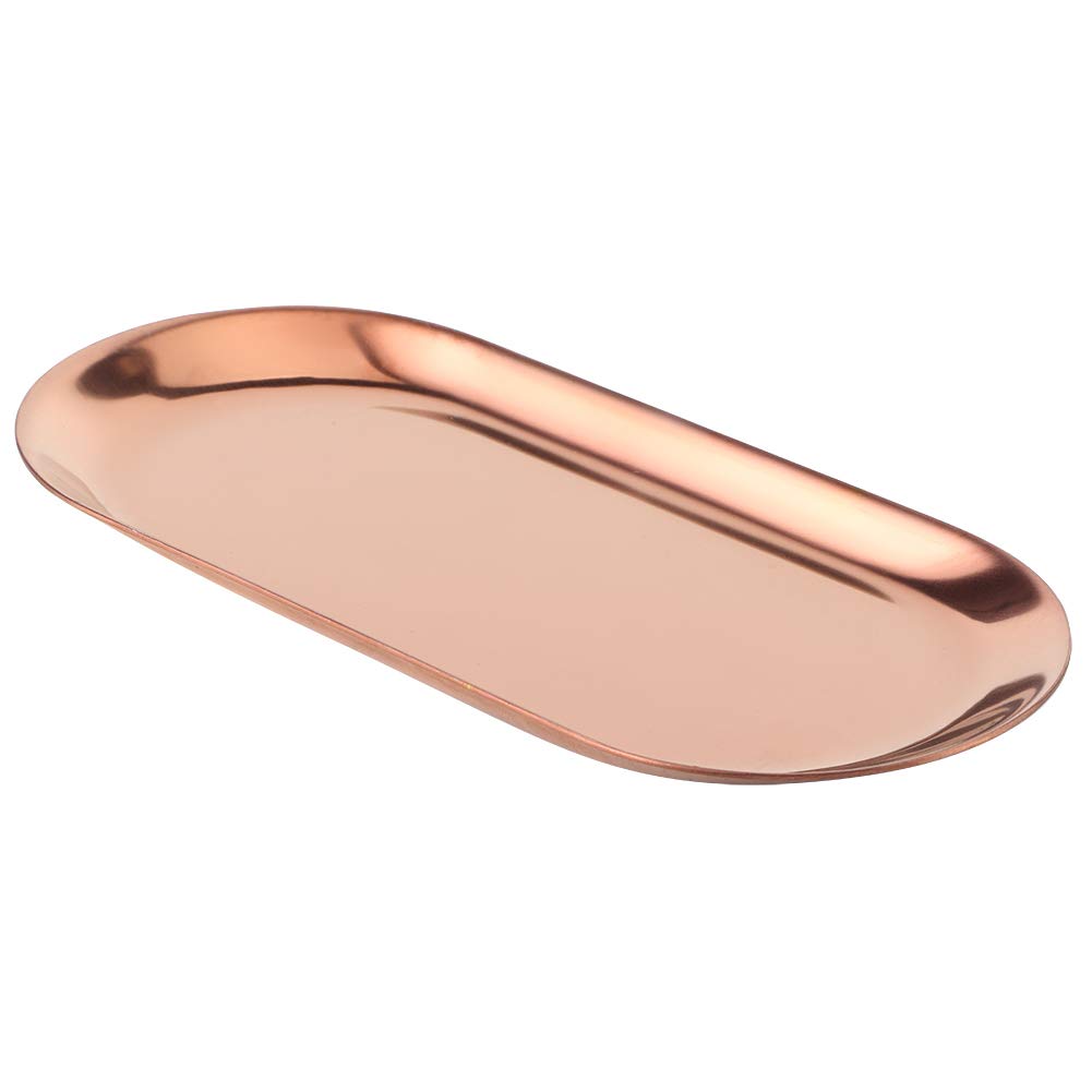 5pcs Stainless Steel Oval Shaped Towel Tray Cosmetics Jewelry Storage Tray Dish Plate (Rose Gold)