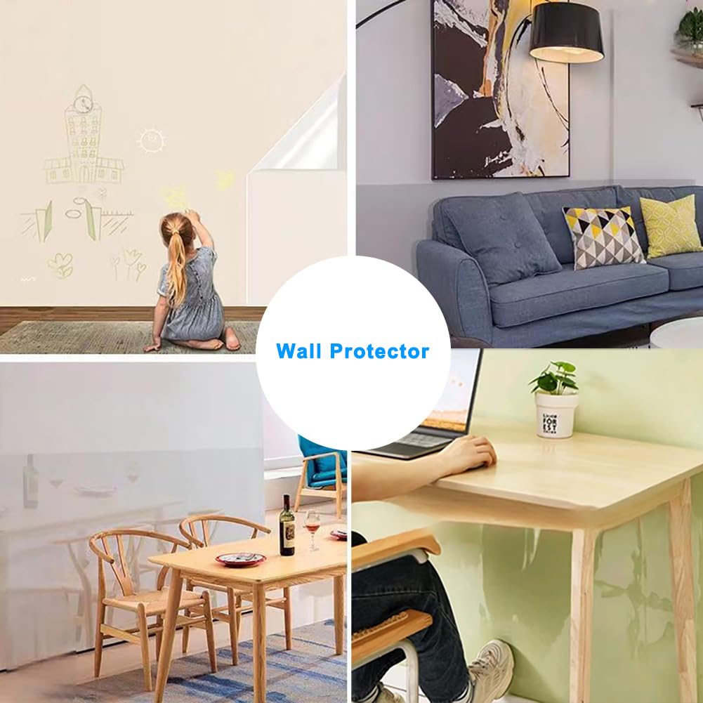 Wall Protector, Clear Electrostatic Adsorption Film Stickers(1.48ft x 16.4ft) for Kitchen & Office -Shield Paint from Oil Splash, Steam, Trash, Furniture Scuff, Easy to Apply & Remove, No Residue