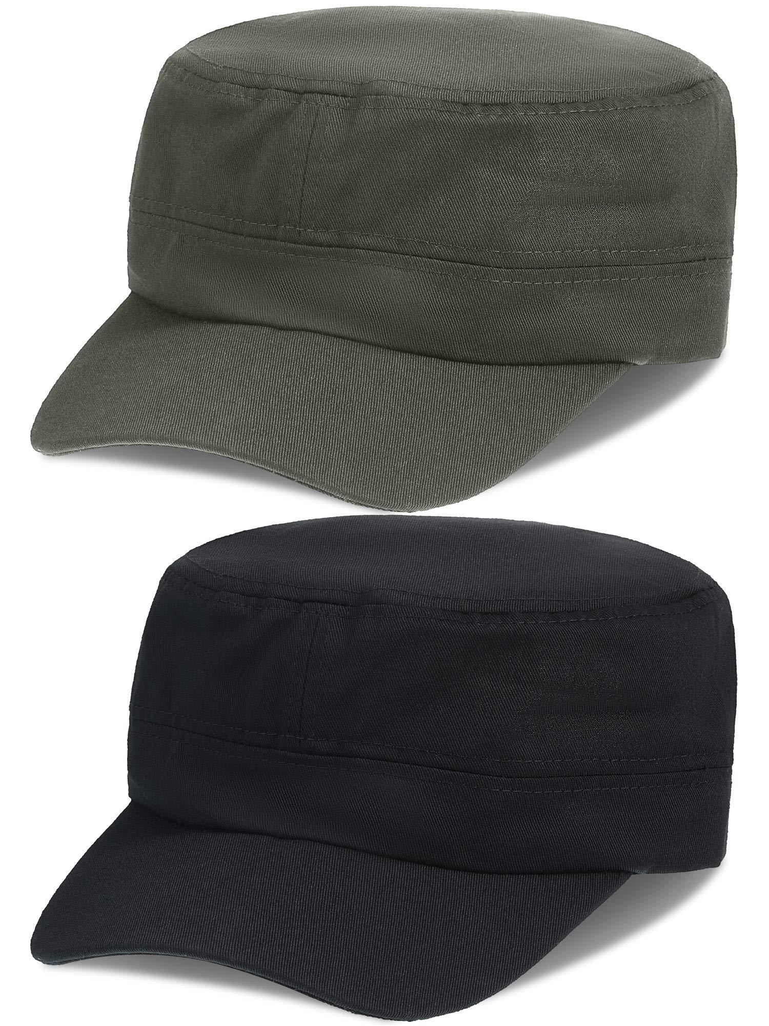 2 Pieces Cadet Army Hats Cadet Caps Military Hat Unisex Adjustable Flat Caps for Women Men (Black, Army Green)