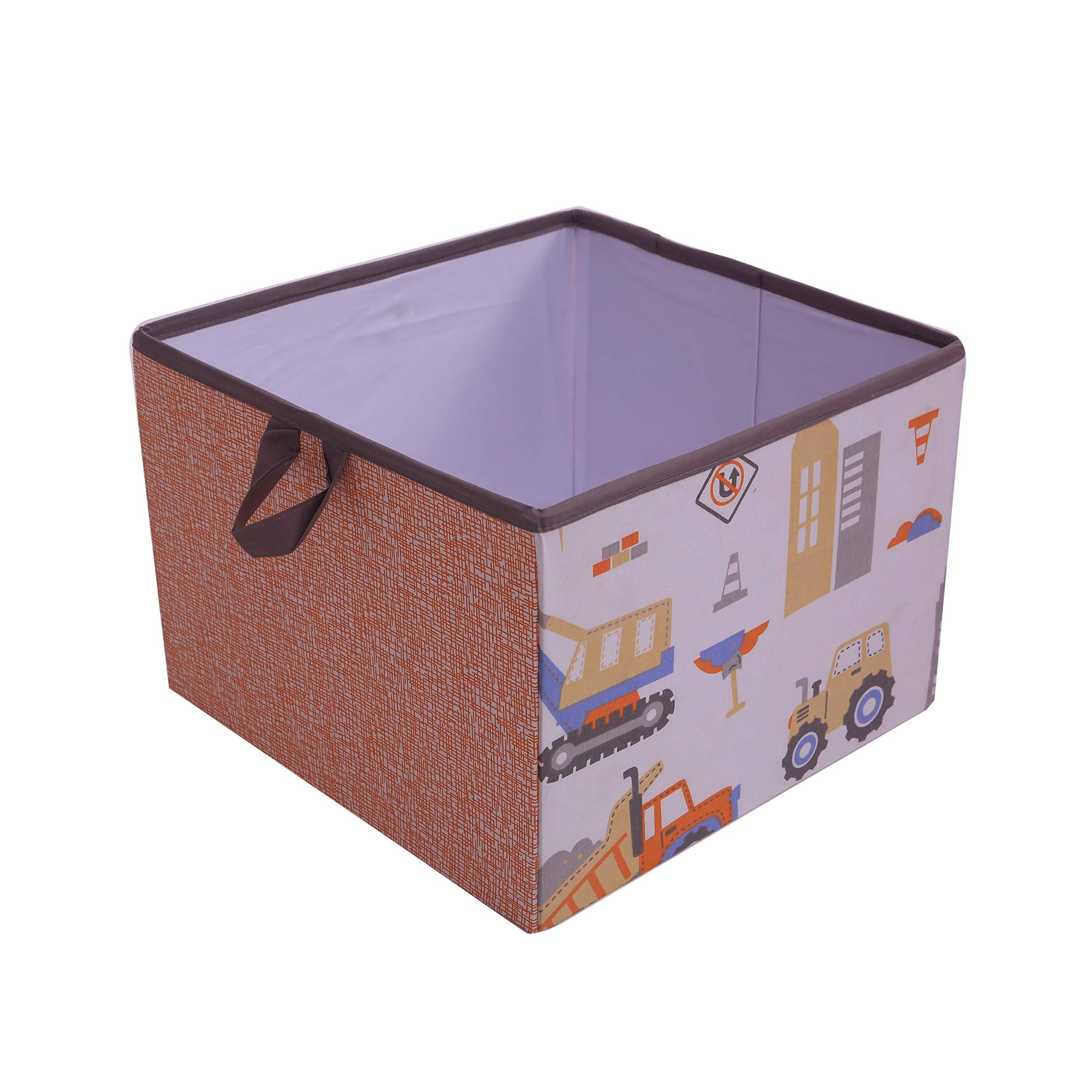 Bacati - Large Storage Tote Construction Yellow/Orange/Grey/Blue Boys 14 X 14 X 10 inches