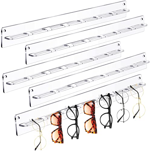 5 Pack Acrylic Sunglasses Organizer Storage Sunglasses Holder Organizer Wall Mounted Eyeglasses Holder Hanging Eyewear Display Rack Sunglass Rack Sunglasses Hanger Rack for Entryway Shelf (Clear)