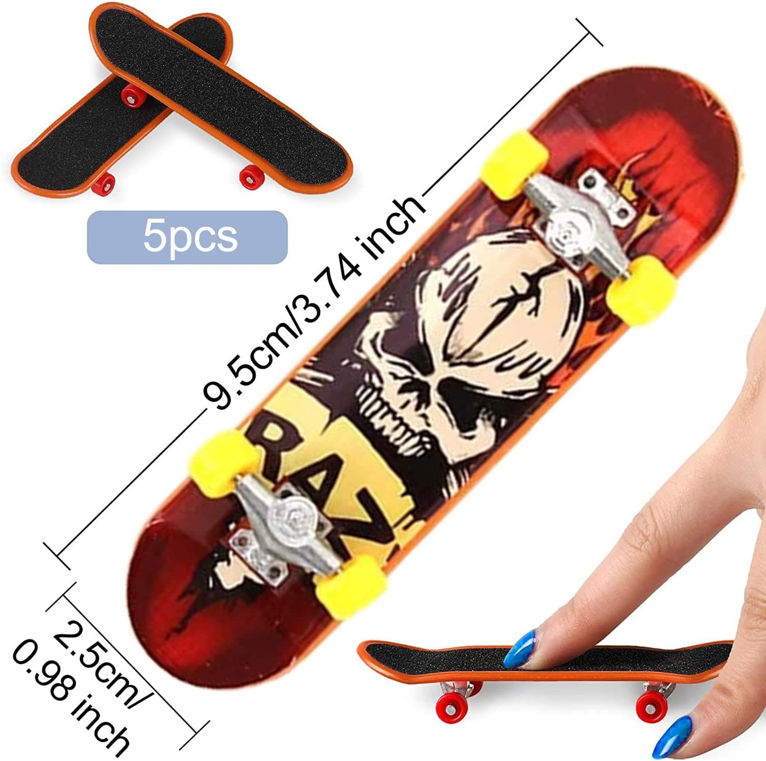 Alminionary 5pcs Finger Skateboards for Kids, Mini Skateboard Starter Kit for Finger Skater Party Supplies Props Decor Novelty Toy Gift for Kids