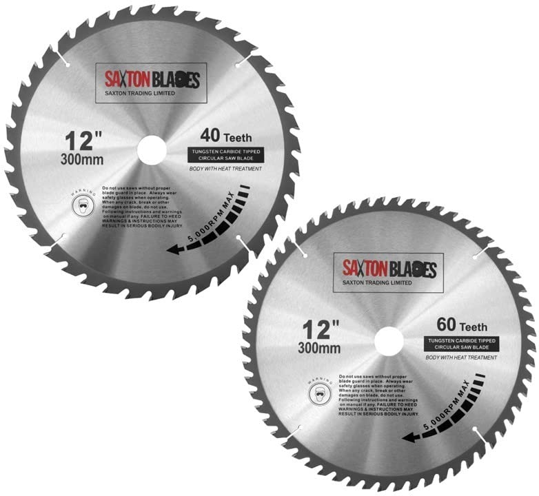 2 x Saxton TCT Circular Wood Saw Blade 300mm x 30mm 40 & 60T for Bosch, Makita etc