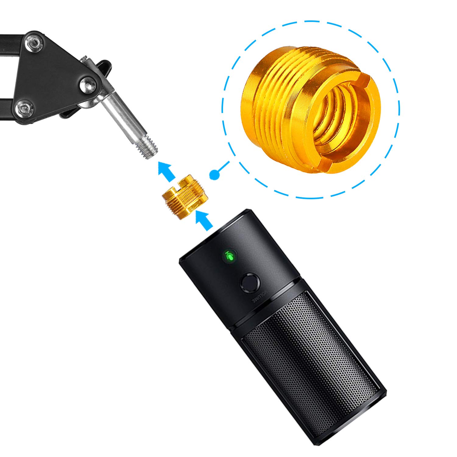 2 PCS Gold Colour Adapter for HyperX QuadCast Mic, Blue Yeti, Rode, Razer, Shure and Most USB Microphone, Shock Mount, Boom Arm Screw Thread Adapter 5/8" Male to 3/8" Female Screw Adapter by YOUSHARES