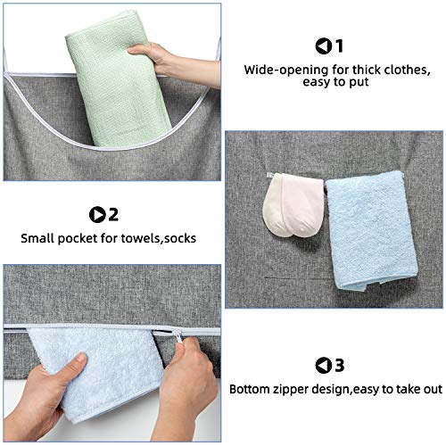 SAVERHO Large Hanging Laundry Hamper Bag, Door Hanging Hamper with Front Pocket Dirty Clothes Hanging Laundry Bag Large SizeĀ 35X22inch Door Laundry Basket (Grey)