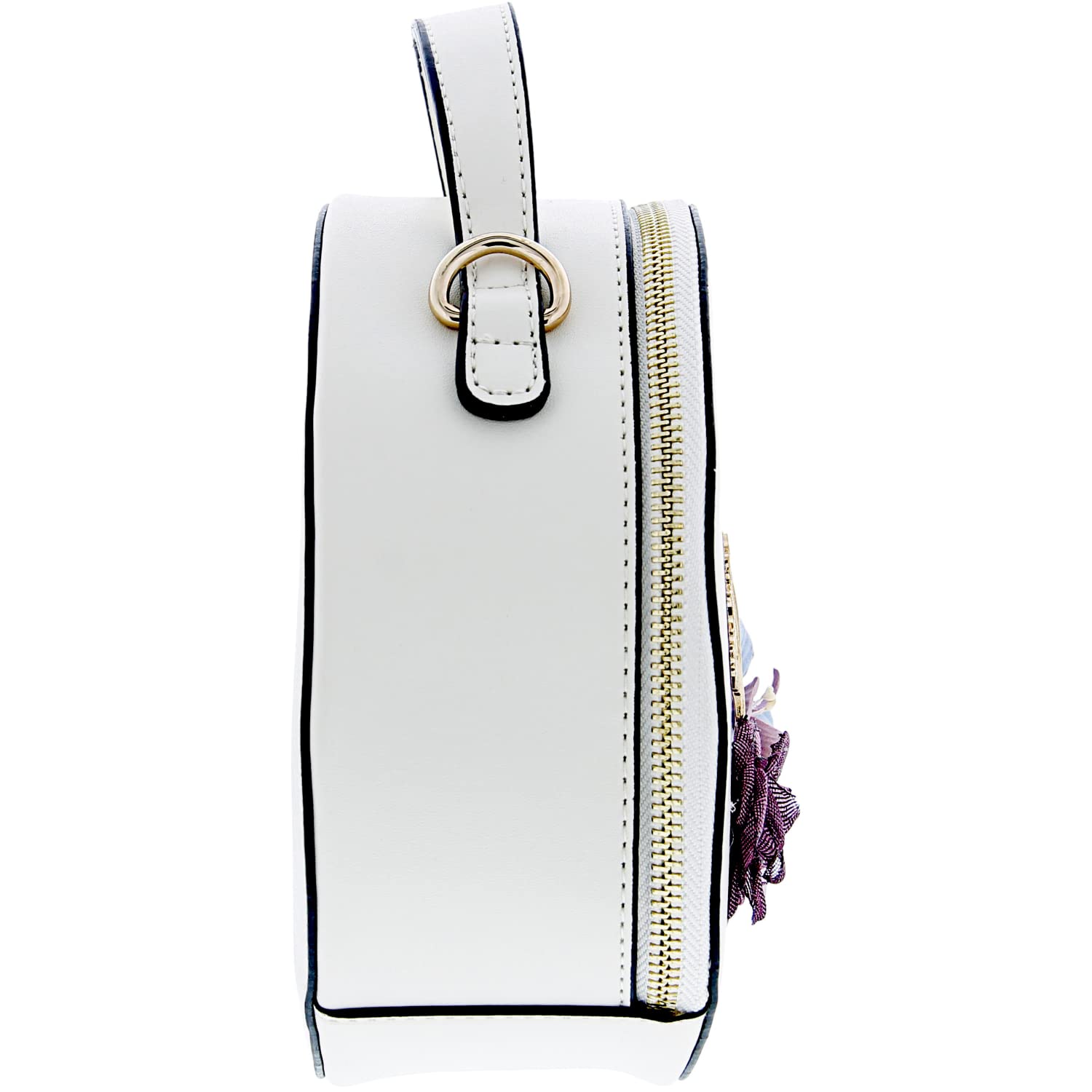 5th Elm Floral Round Crossbody Purse, Adjustable, Removable Strap, Delicate Detail - White