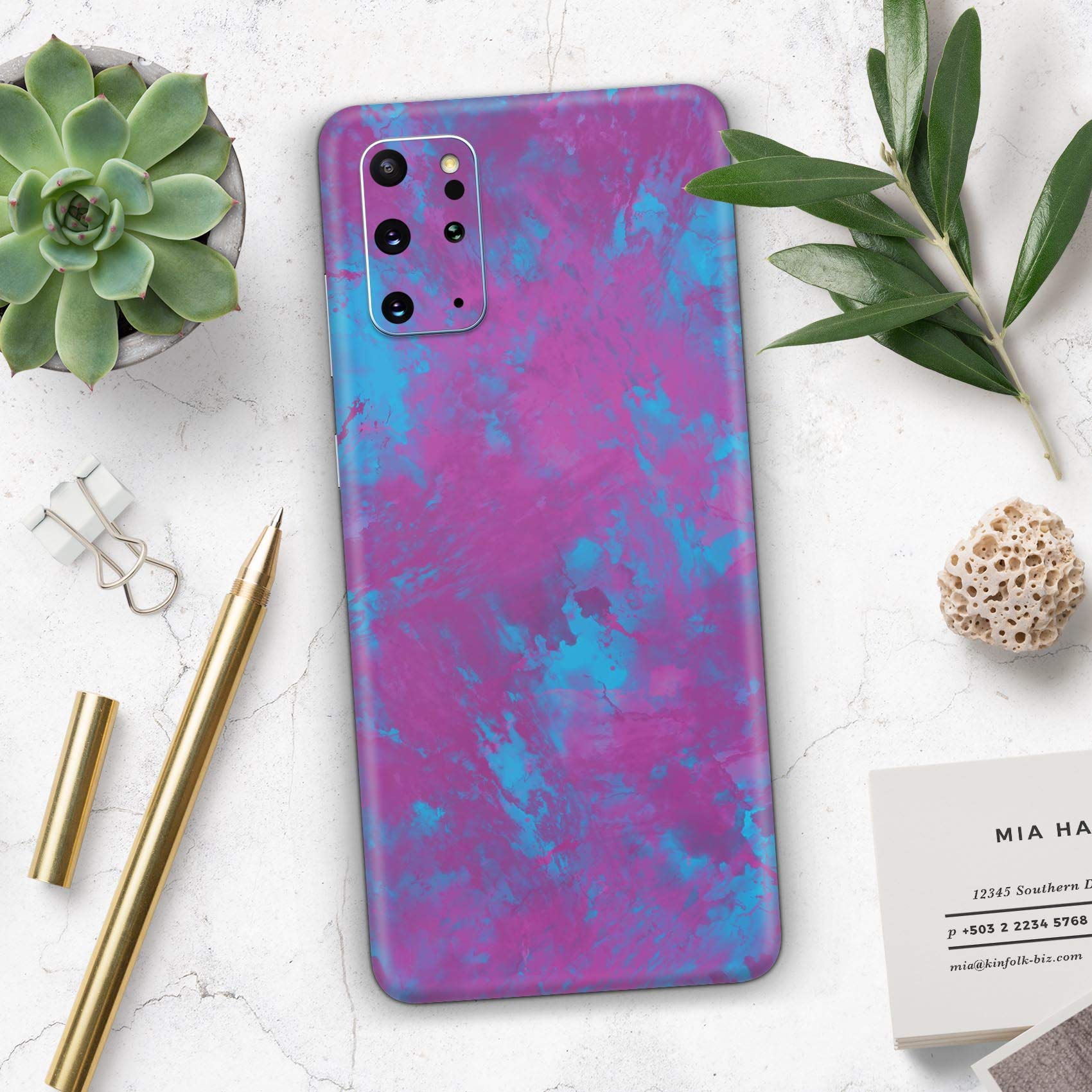 DesignSkinz Purple and Blue Paintburst Protective Vinyl Decal Wrap Skin Cover Compatible with The Samsung Galaxy S20 (Screen Trim & Back Glass Skin)