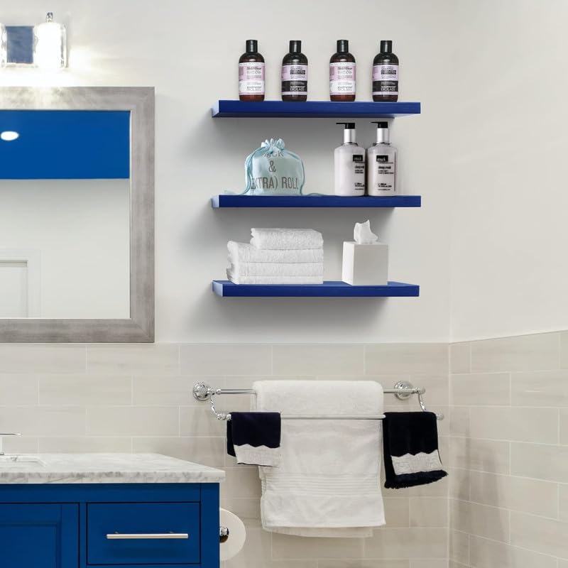 Generic Set of 3 Floating Shelves Wall Mounted Shelf, for Home Decor with 6"" Deep (Dark Blue, 15.7 inch)