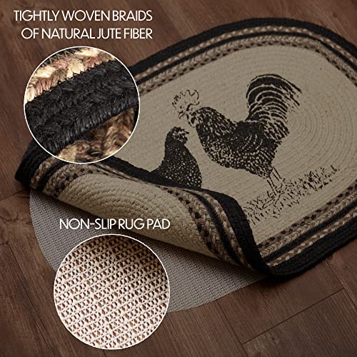 VHC Brands Sawyer Mill Charcoal Farmhouse Dining Room Living Room Kitchen Floor Natural Jute Rug w/ Pad 20x30 Poultry