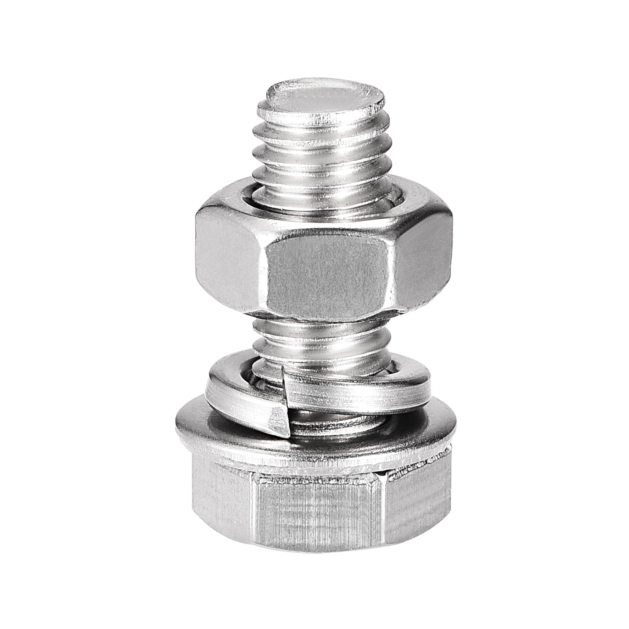 uxcell M8 x 20mm Hex Head Screws Bolts, Nuts, Flat & Lock Washers Kits, 304 Stainless Steel Fully Thread Hexagon Bolts 10 Sets