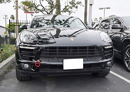 iJDMTOY Red Track Racing Style Front Bumper Tow Hook Ring Compatible With 2014-up Porsche Macan, 2015-2018 Audi Q3, 2016-up Audi Q7, Made of Light Weight CNC Aluminum