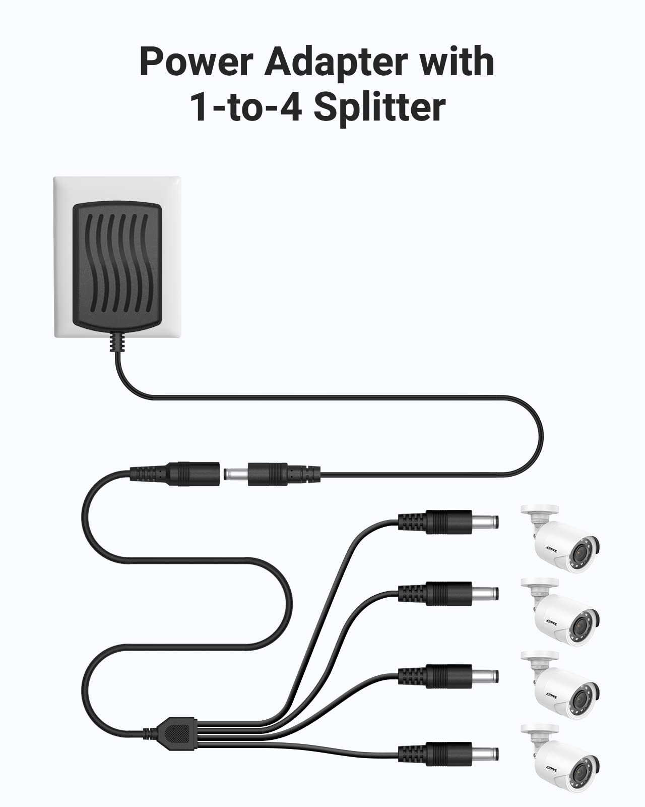 ANNKE Security Power Adapter Supply AC to DC 12V2A and 1-to-4 Splitter Power Cord for CCTV Surveillance Camera DVR System