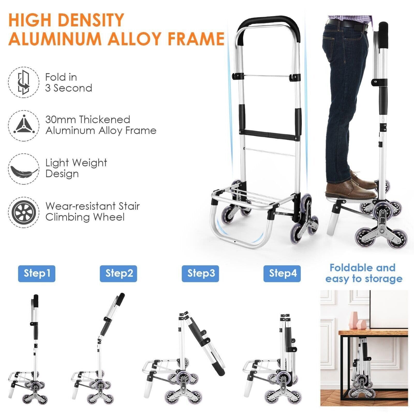 2-in-1 Folding Shopping Cart 150 Lbs Stair Climbing Dolly 45 L Grocery Cart New~