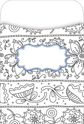 BARKER CREEK Peel & Stick Library Pockets, Color Me in My Garden, 3 Designs, Great for Holding Library, Index, and Flash Cards, Hall Passes, Recipes, and More! 3-1/2" x 5-1/8", 30 per Pkg (1243)