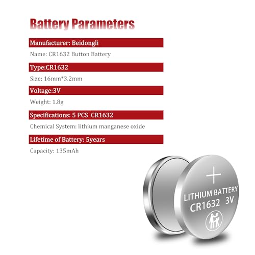 Beidongli CR1632 3 Volt Lithium Coin Cell Battery (10 Batteries)【5-Years Warranty】