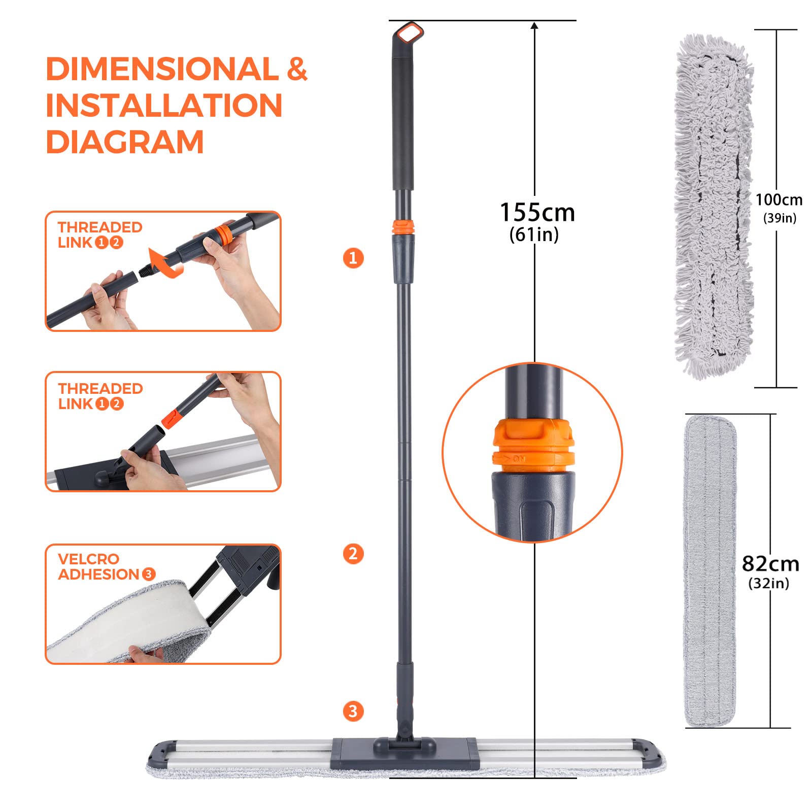 36" Large Wrestling mat mop Commercial Dust Mops for Floor Cleaning Push mop with Adjustable Handle for Company Hotel Household Cleaning Supplies