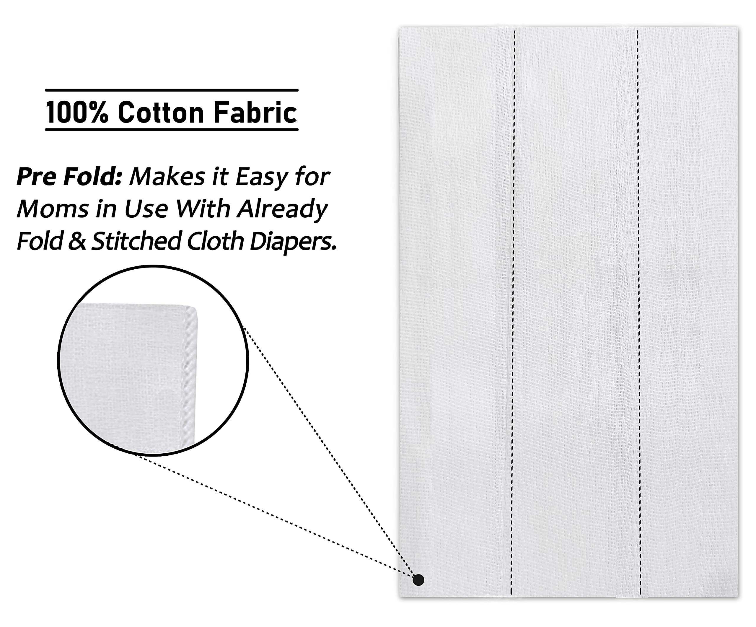 Ruvanti 10 Pack, Birdseye 3-Ply Prefold Cloth Diapers for Babies, 13x19 Inch, White