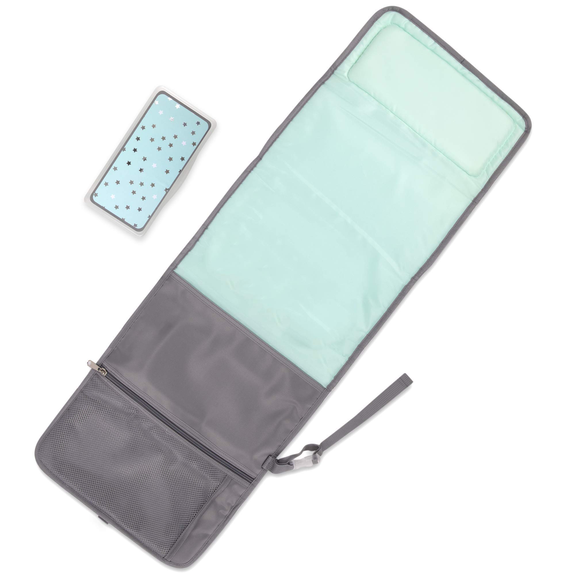 Diaper Bag Tote 5 Piece Set with Sun, Moon, and Stars and Baby Portable Changing Pad, Diaper Bag, Travel Mat Station Gift Set