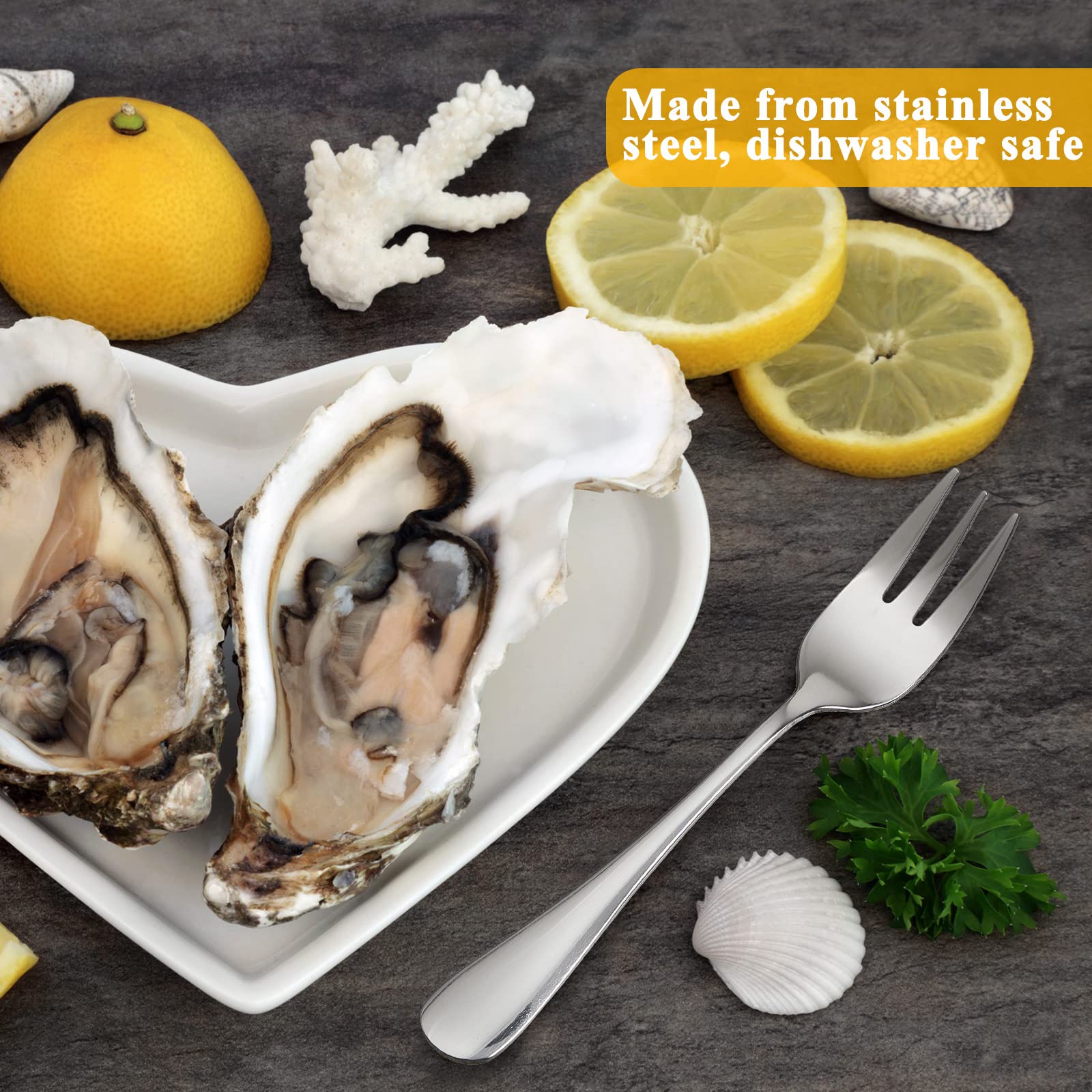 24 Pcs Oyster Fork Appetizer Seafood Forks Portable Stainless Steel 3 Prong Fruit Forks Small Cocktail Salad Dessert Forks for Tasting Crab Escargot Kids Party Travel, 5.5 Inch Silver