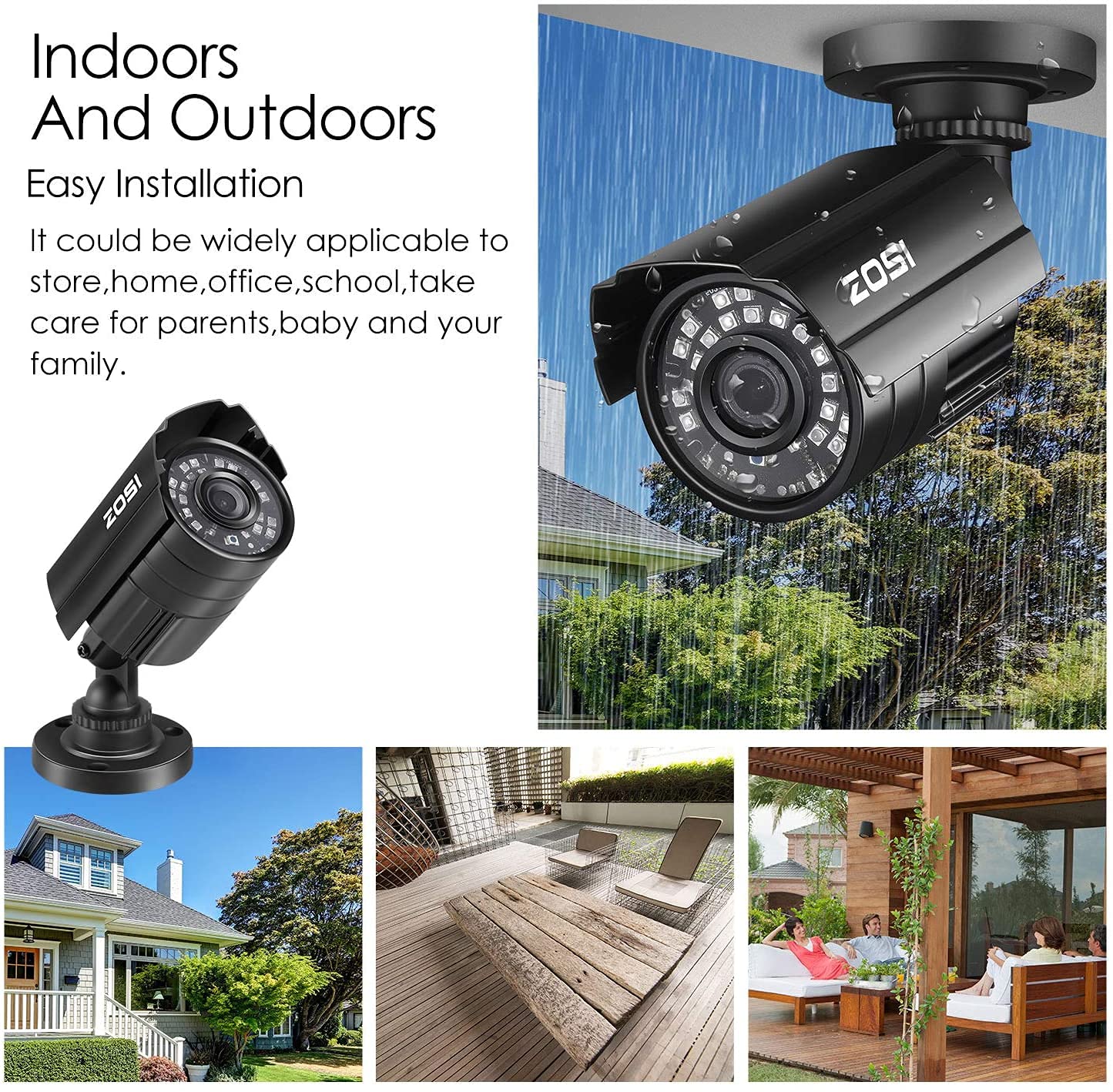 ZOSI 1080P 4 Pack HD-TVI Security Bullet Cameras Outdoor Indoor Weatherproof with 24pcs IR LEDs 65ft Night Vision for 2.0MP Surveillance TVI CCTV System (Renewed)