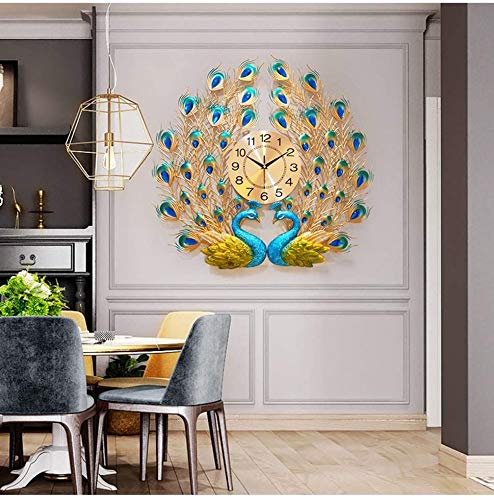 Wall Clock Peacock Wall Clock European Peacock Home Decor Wall Clock Living Room Mute Clock Watch Bedroom,Green