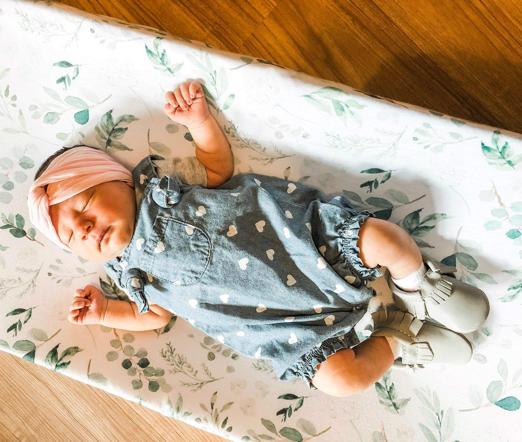 Diaper Changing Pad Cover, 2 Pack, Floral Changing Table Cover, Green Leaf Changing Pad Covers, Jersey Knit Changing Table Sheets, Gender Neutral Crib Bedding Covers for Baby Boy Girl