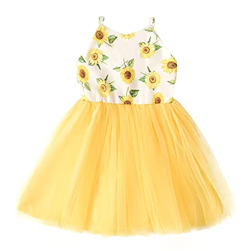 Toddler Baby Girls Summer Dress Sunflower Straps Princess Tulle Tutu Dress Sundress