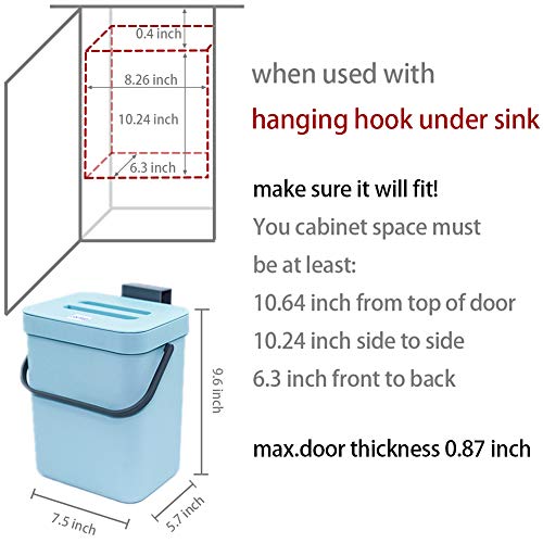 Jesintop Kitchen Compost Bin Indoor for Counter Top,Hanging Small Trash Can with Lid,Food Waste Bin,Mountable Compost Busket 1.3 Gal/5 L Series,Blue