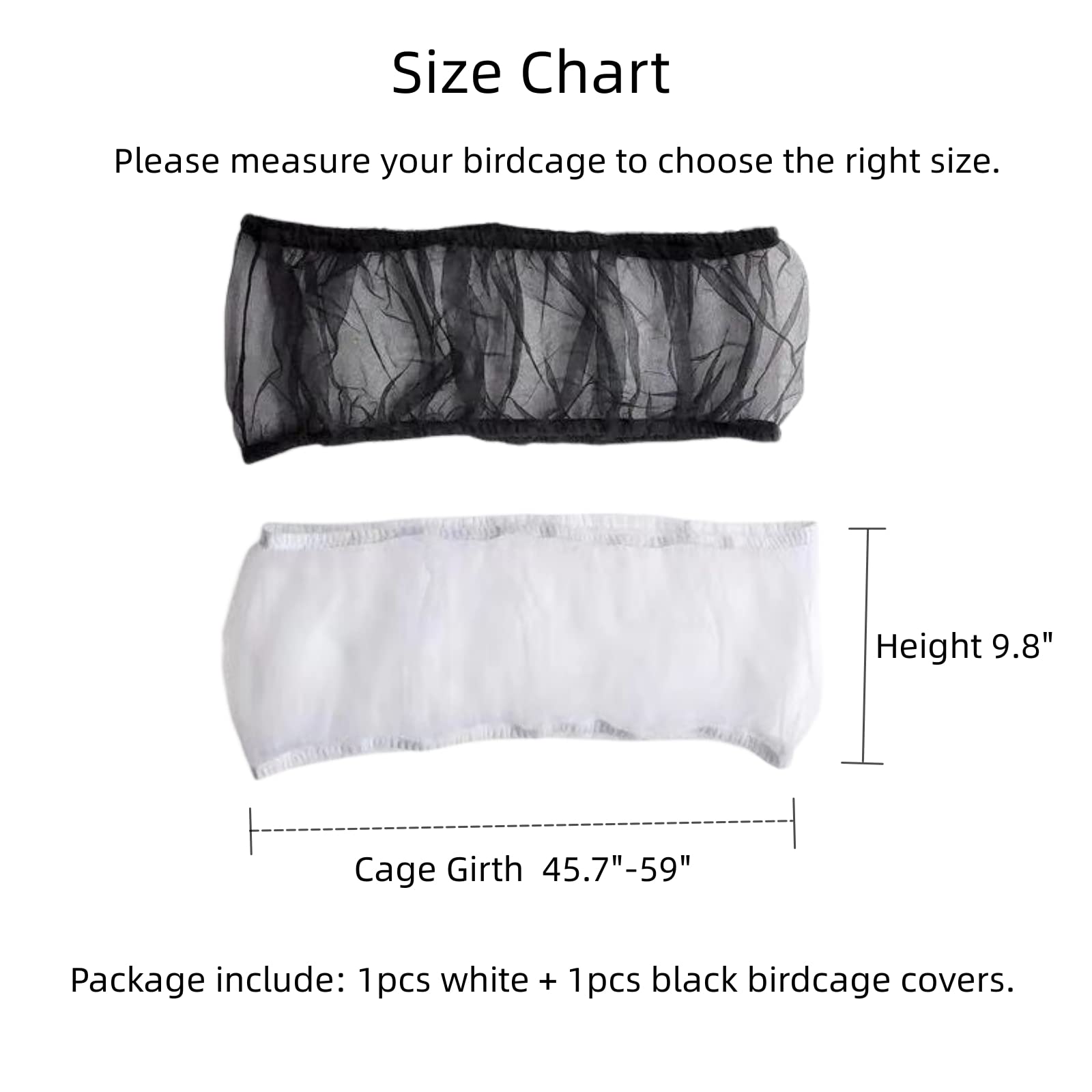 2 Pieces Bird Cage Seed Catcher, Universal Nylon Mesh Bird Cage Cover, Airy Cage Net Stretchy Skirt for Parakeet Parrot Macaw African Round Square Cage, Prevent Scatter and Mess (Black+White, M)