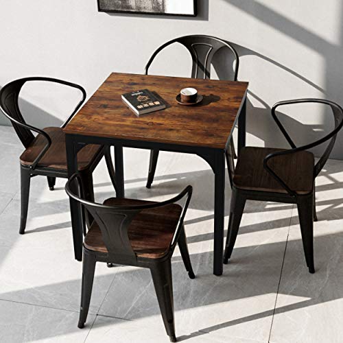 MUPATER Square Industrial Kitchen Dining Table for Small Spaces, Dining Table Desk with Stable Metal Sturdy Construction, 27.6''W x 27.6''L x 29.5''H, Rustic Brown